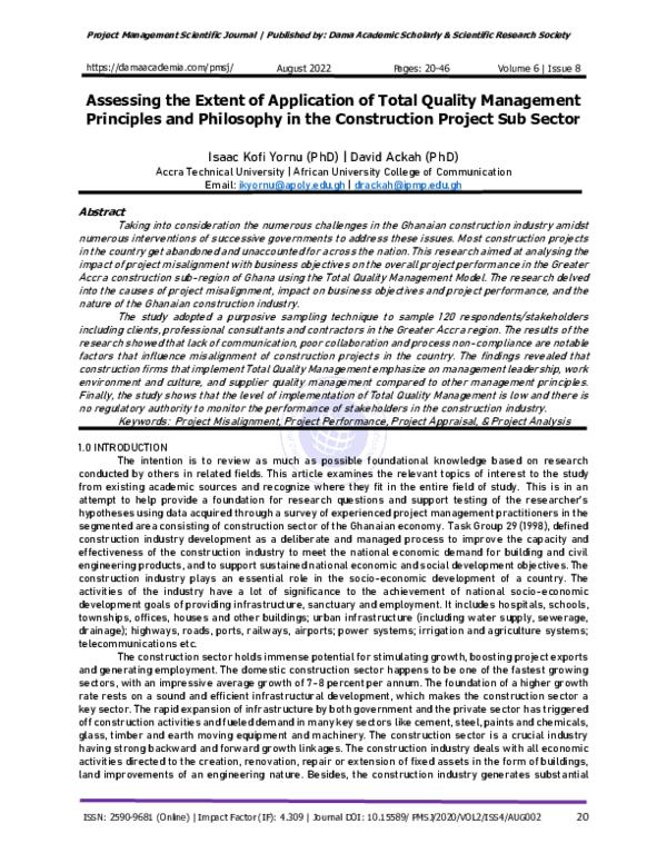 (PDF) Assessing the Extent of Application of Total Quality Management ...
