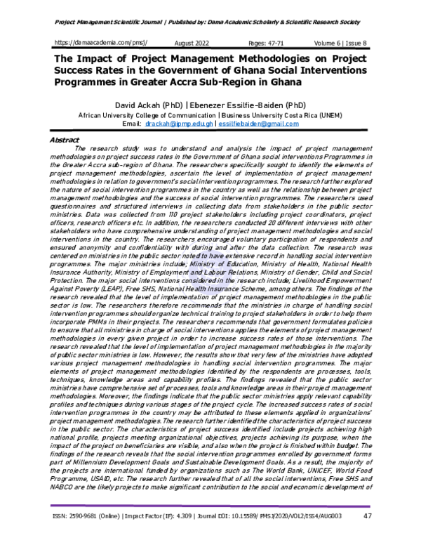 (PDF) The Impact of Project Management Methodologies on Project Success ...