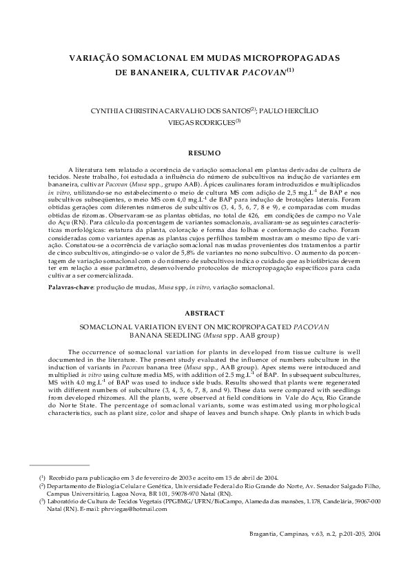 (PDF) Variação somaclonal em mudas micropropagadas de bananeira ...