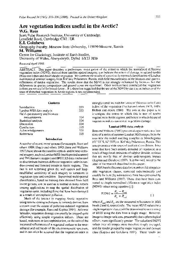 (PDF) Are vegetation indices useful in the Arctic?