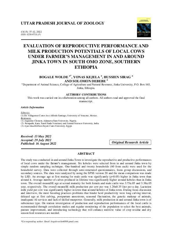 (PDF) EVALUATION OF REPRODUCTIVE PERFORMANCE AND MILK PRODUCTION POTENTIALS OF LOCAL COWS UNDER ...