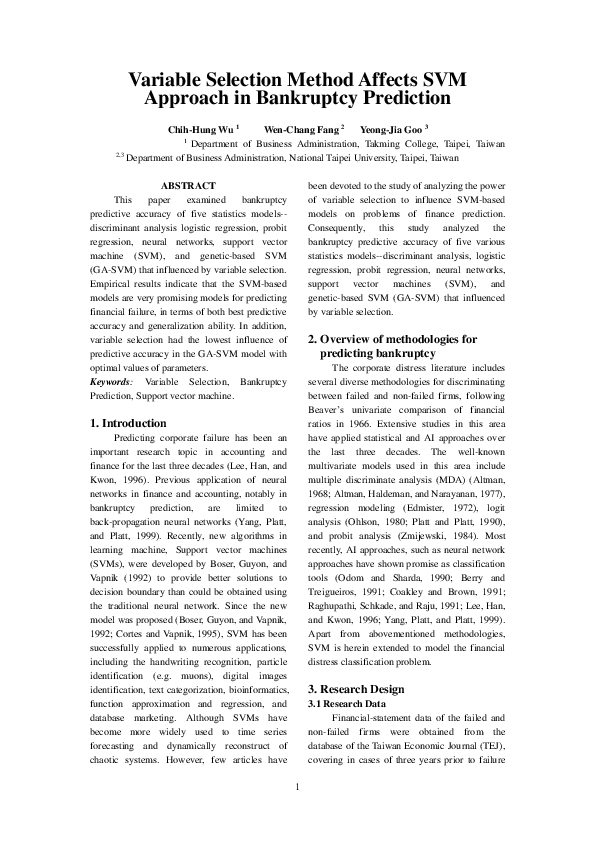 Pdf Variable Selection Method Affects Svm Approach In Bankruptcy 6547