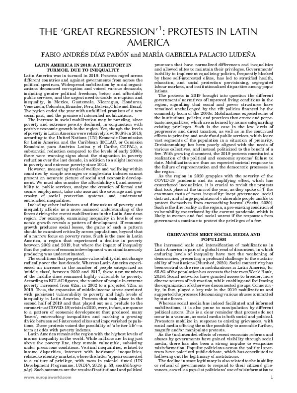 (PDF) The 'Great Regression': Protests in Latin America