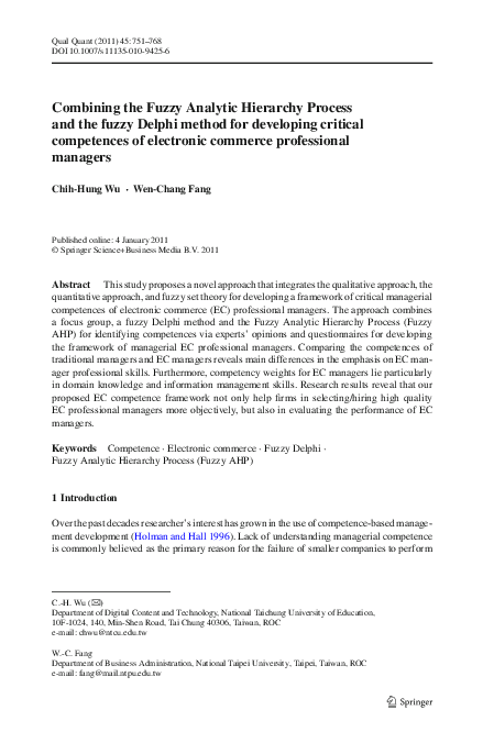 Pdf Combining The Fuzzy Analytic Hierarchy Process And The Fuzzy Delphi Method For Developing 