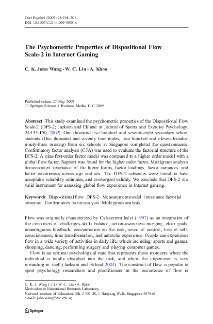 (PDF) The Psychometric Properties of Dispositional Flow Scale-2 in ...