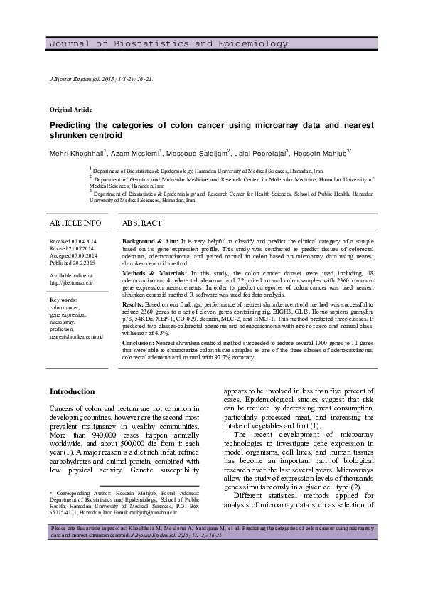 (PDF) Predicting the categories of colon cancer using microarray data ...