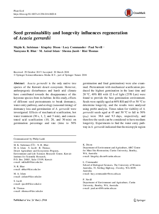 (PDF) Seed germinability and longevity influences regeneration of ...