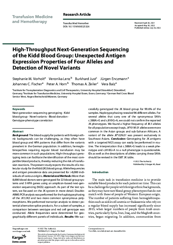 (PDF) High-Throughput Next-Generation Sequencing of the Kidd Blood Group: Unexpected Antigen ...