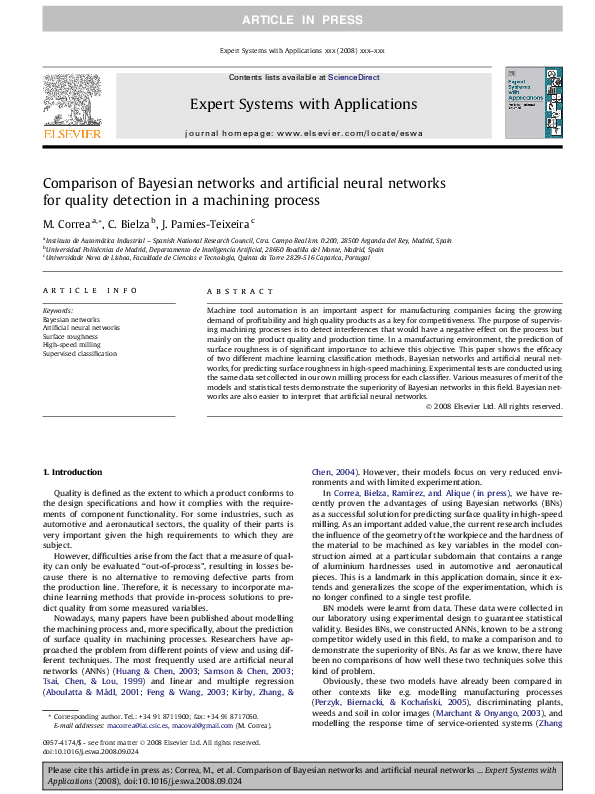 Pdf Comparison Of Bayesian Networks And Artificial Neural Networks For Quality Detection In A