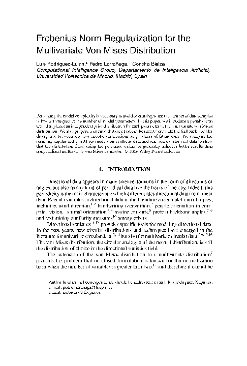 (PDF) Frobenius Norm Regularization for the Multivariate Von Mises Distribution | Concha Bielza ...