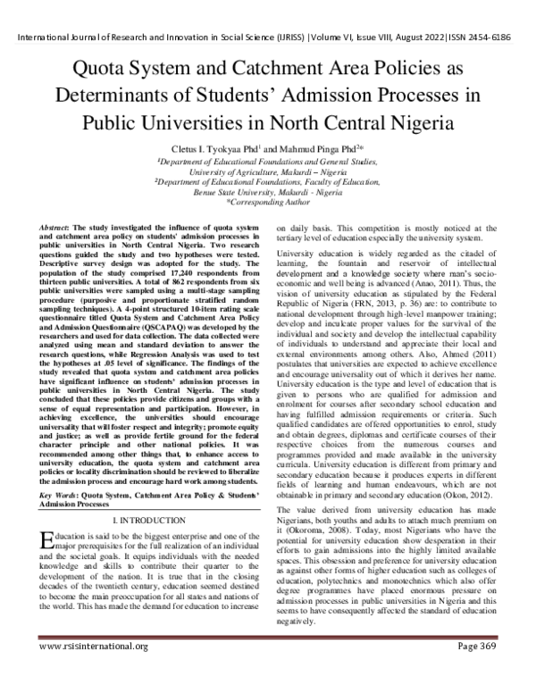 (PDF) Quota System and Catchment Area Policies as Determinants of ...