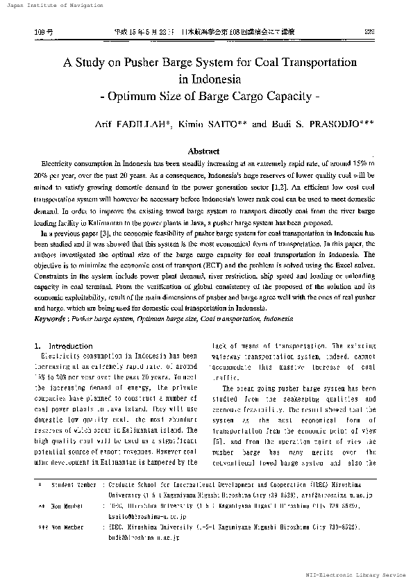 (PDF) A Study on Pusher Barge System for Coal Transportation in ...