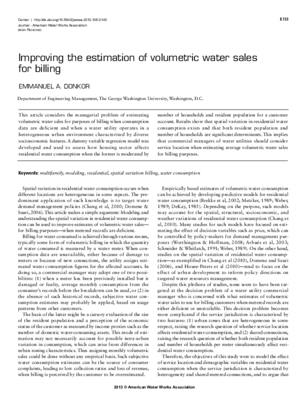 (PDF) Improving the Estimation of Volumetric Water Sales for Billing