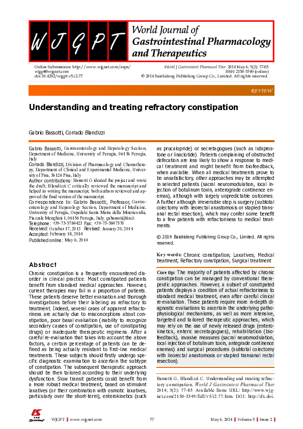 (PDF) Understanding and treating refractory constipation