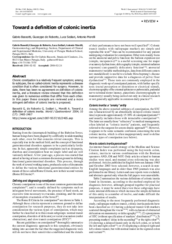 (PDF) Toward a definition of colonic inertia