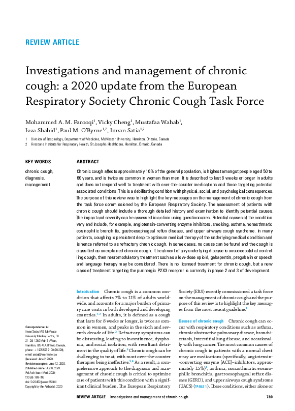 (PDF) Investigations and management of chronic cough: update from the ...