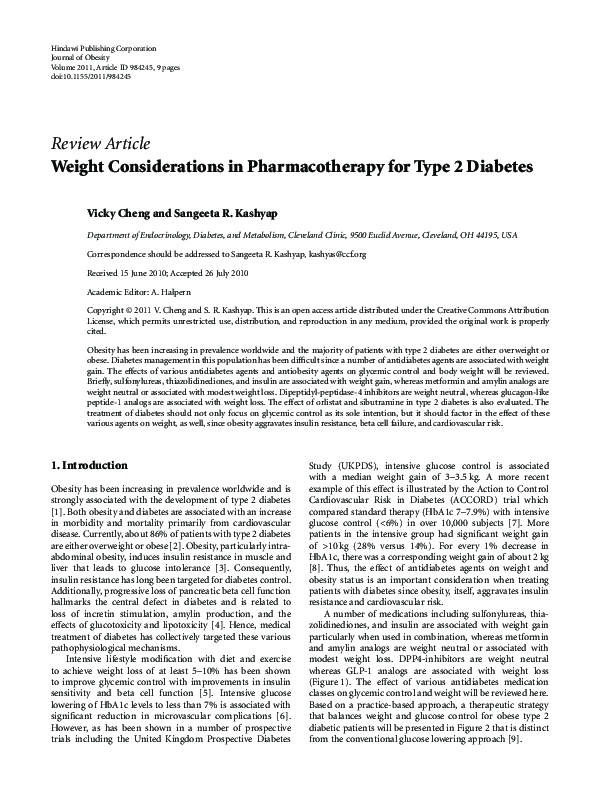 (PDF) Weight considerations in pharmacotherapy for type 2 diabetes