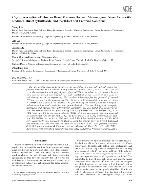 (PDF) Cryopreservation of human bone marrow-derived mesenchymal stem ...