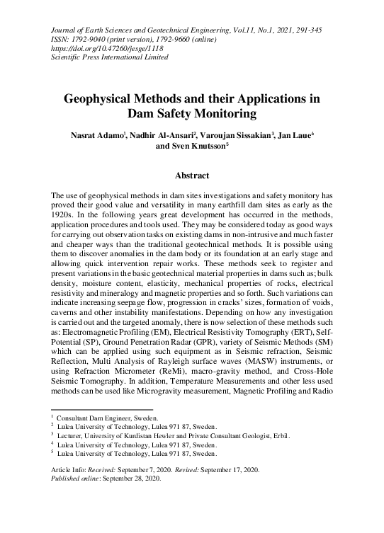 (PDF) Geophysical Methods and their Applications in Dam Safety Monitoring