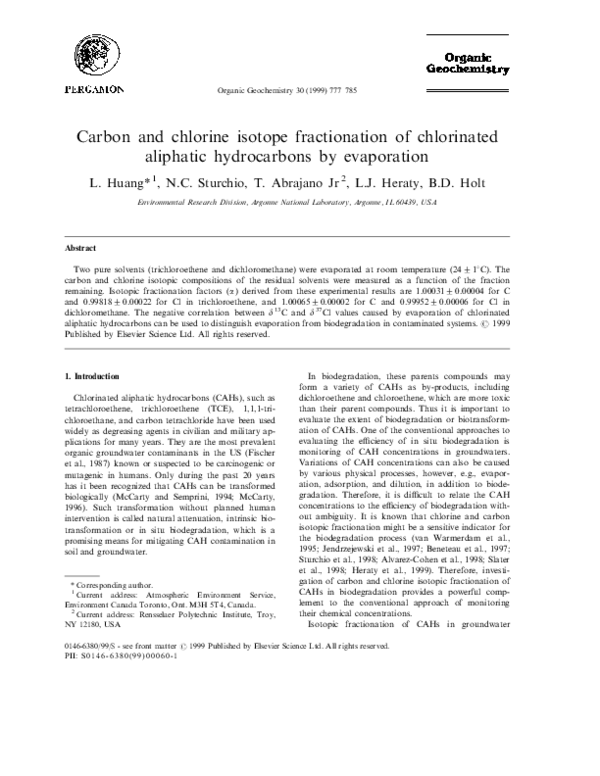 (PDF) Carbon and chlorine isotope fractionation of chlorinated ...
