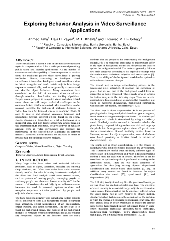 (PDF) Exploring Behavior Analysis in Video Surveillance Applications