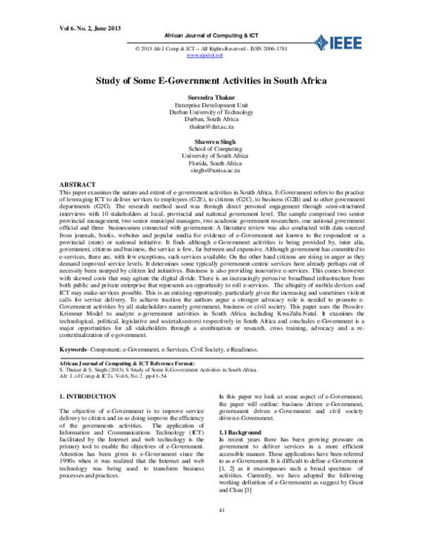 (PDF) A study of some e-Government activities in South Africa