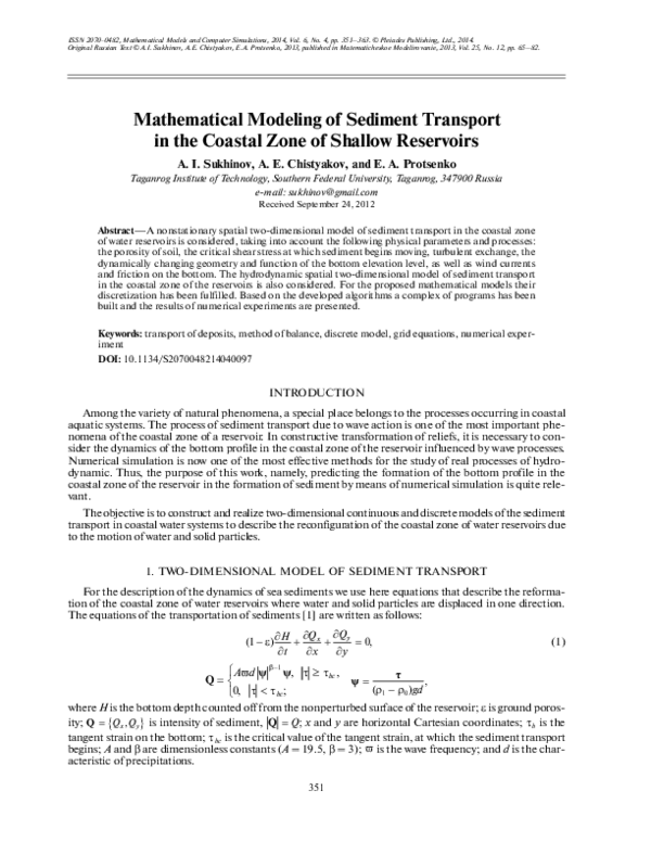 (PDF) Mathematical Modeling of Sediment Transport in Estuaries | Elena ...