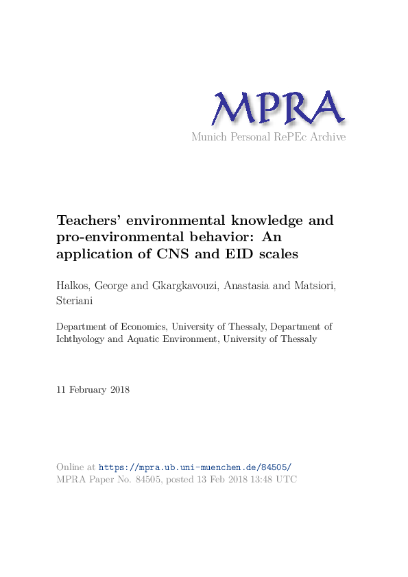 (PDF) Teachers’ environmental knowledge and pro-environmental behavior ...