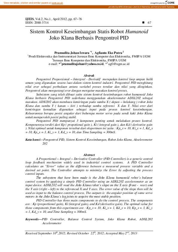 (PDF) Sistem Kontrol Keseimbangan Statis Robot Humanoidjoko Klana ...