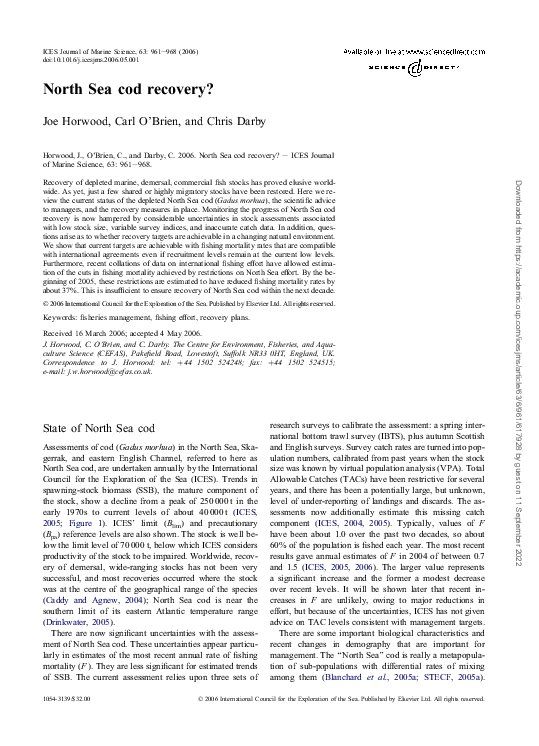 (PDF) North Sea cod recovery? | J. Horwood - Academia.edu