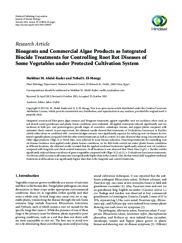 (PDF) Bioagents and Commercial Algae Products as Integrated Biocide Treatments for Controlling ...