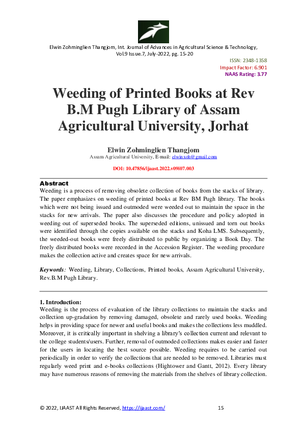 (PDF) Weeding of Printed Books at Rev B.M Pugh Library of Assam ...