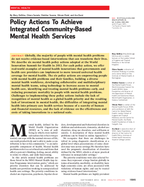 (PDF) Policy actions to achieve integrated community-based mental ...