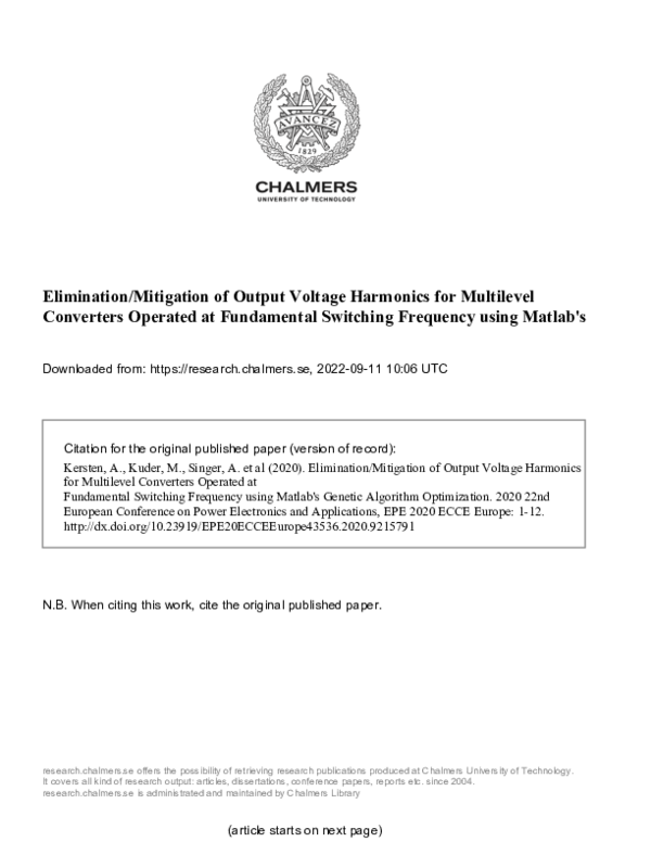 (PDF) Elimination/Mitigation of Output Voltage Harmonics for Multilevel Converters Operated at ...