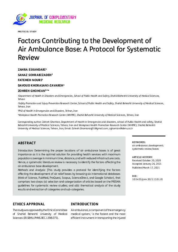(PDF) Factors Contributing to the Development of Air Ambulance Base: A ...