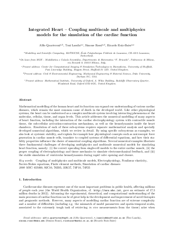 (PDF) Integrated Heart—Coupling multiscale and multiphysics models for the simulation of the ...