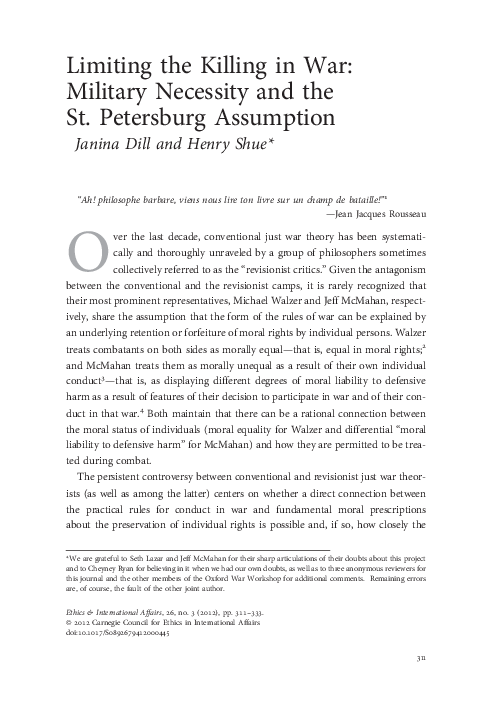 (PDF) Limiting the Killing in War: Military Necessity and the St ...