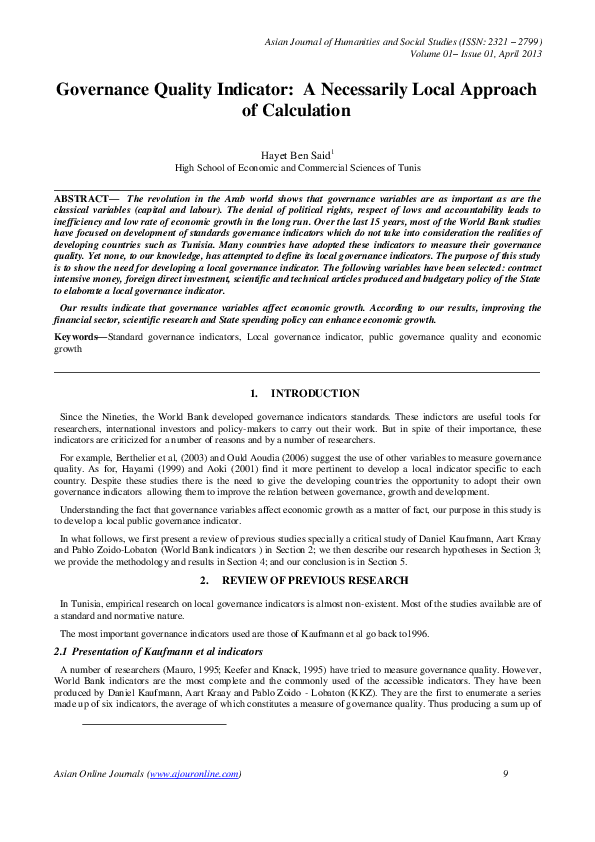 (PDF) Governance Quality Indicator: A Necessarily Local Approach of ...