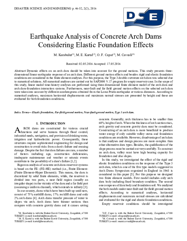 (PDF) Earthquake Analysis of Concrete Arch Dams Considering Elastic Foundation Effects