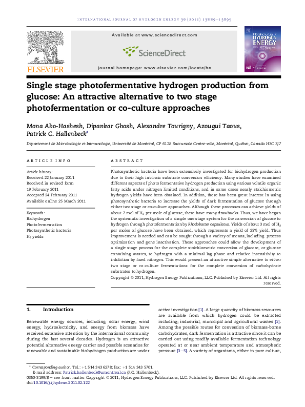 (PDF) Single stage photofermentative hydrogen production from glucose ...