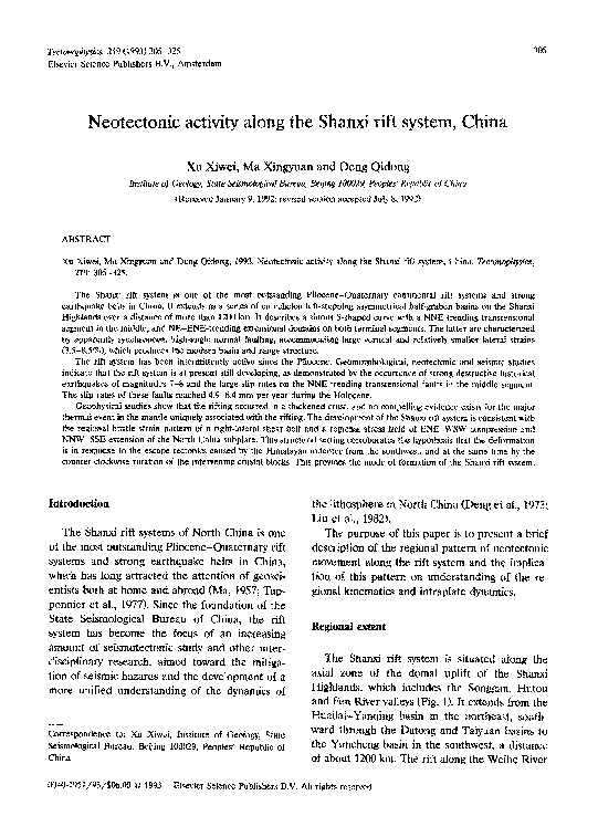 (PDF) Neotectonic activity along the Shanxi rift system, China