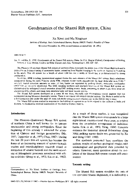 (PDF) Geodynamics of the Shanxi Rift system, China