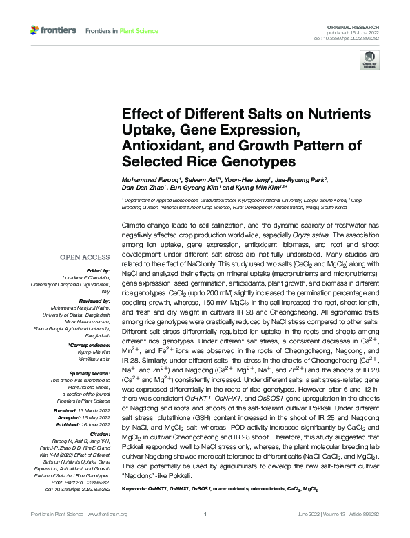 (PDF) Effect of Different Salts on Nutrients Uptake, Gene Expression ...