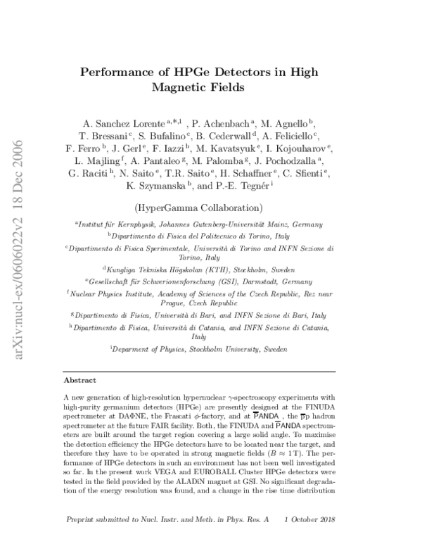 (PDF) Performance of HPGe detectors in high magnetic fields