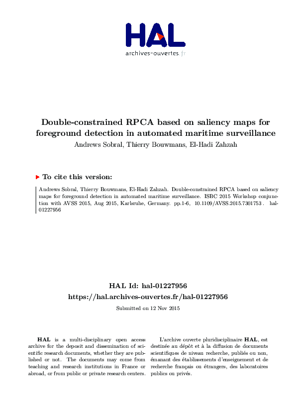 Pdf Double Constrained Rpca Based On Saliency Maps For Foreground Detection In Automated