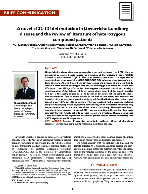 (PDF) A novel c132-134del mutation in Unverricht-Lundborg disease and ...