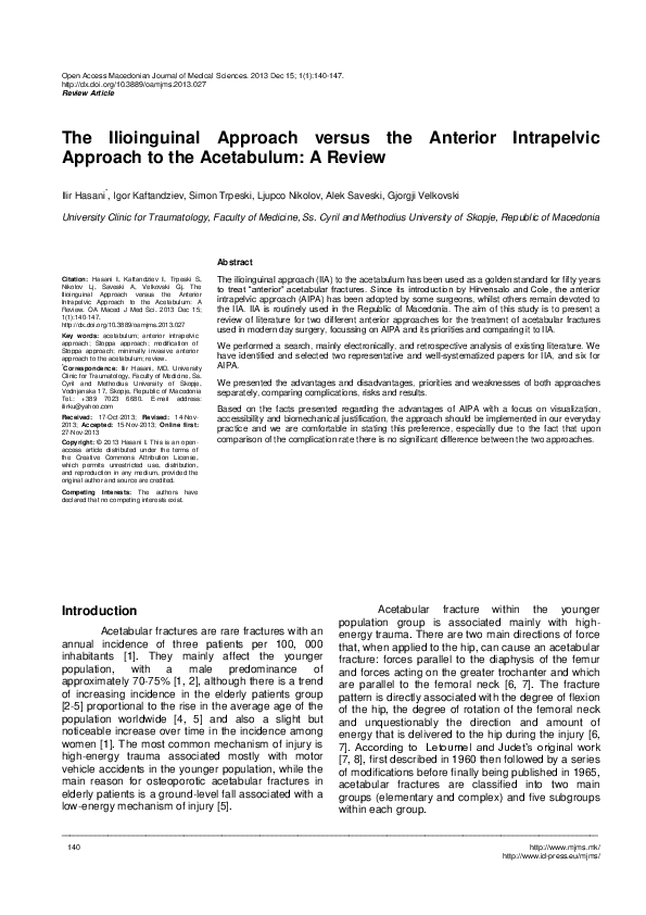 (PDF) The Ilioinguinal Approach versus the Anterior Intrapelvic ...