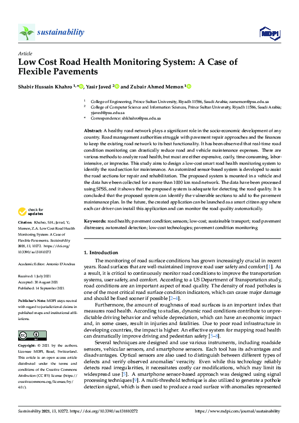 (PDF) Low Cost Road Health Monitoring System: A Case of Flexible Pavements
