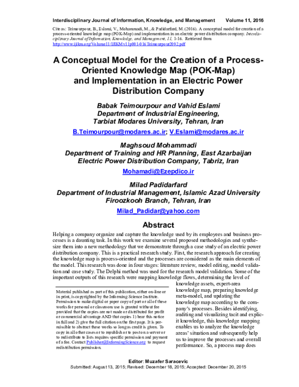 (PDF) A Conceptual Model for the Creation of a Process-Oriented Knowledge Map (POK-Map) and ...