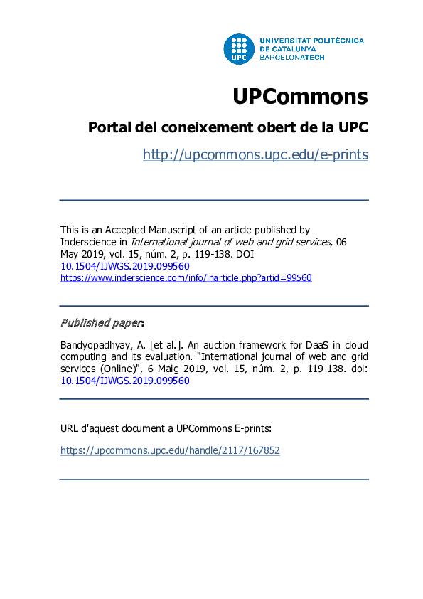 (PDF) An auction framework for DaaS in cloud computing and its evaluation